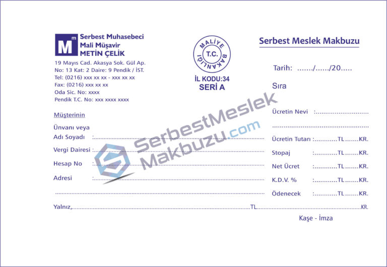 Mali Müşavir Serbest Meslek Makbuzu Örneği | SerbestMeslekMakbuzu